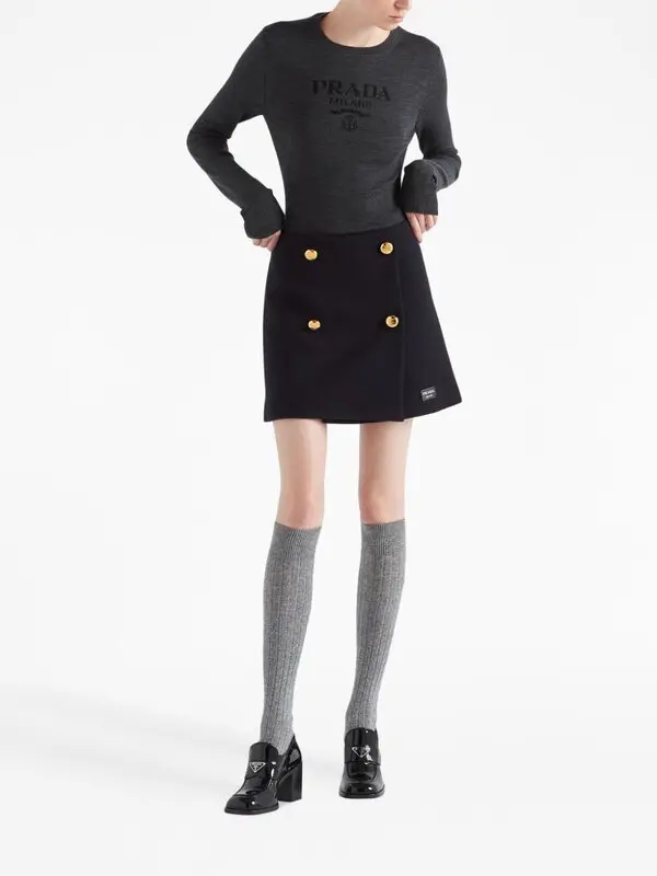 Prada Logo-intarsia Wool Jumper - Grey