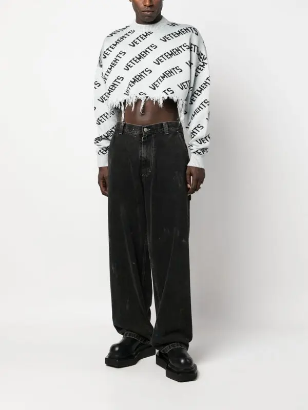 Vetements Frayed-hem Intarsia-knit Jumper - Silver