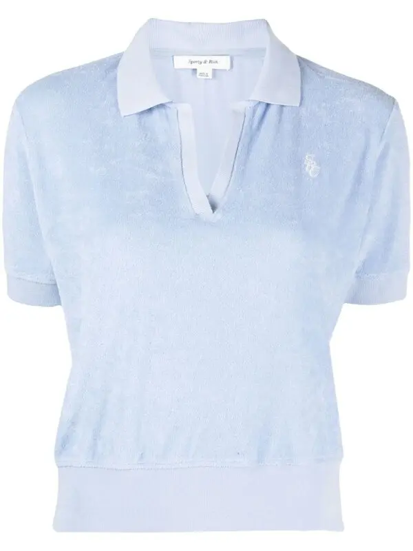 SPORTY & RICH Logo-patch V-neck Polo Shirt - Blue