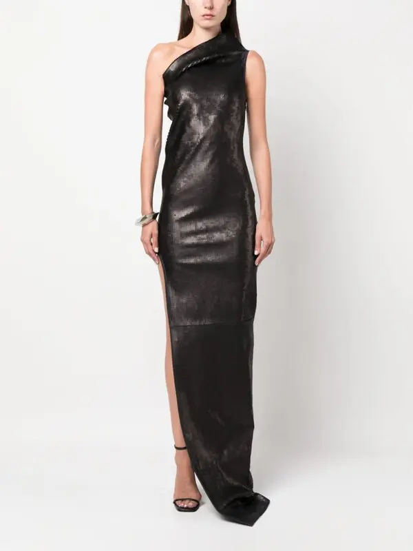 Rick Owens Asymmetric-neck Sequinned Maxi Dress