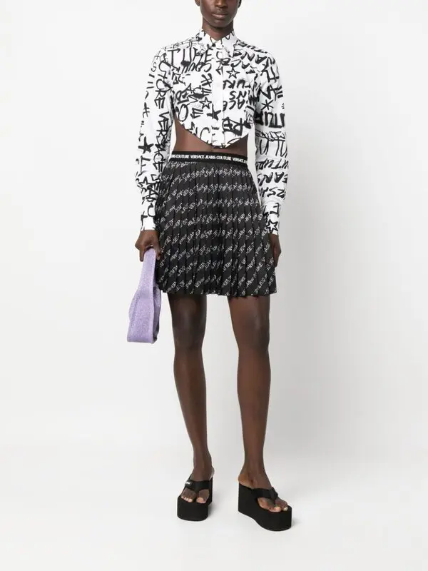 Versace Pleated Logo Miniskirt
