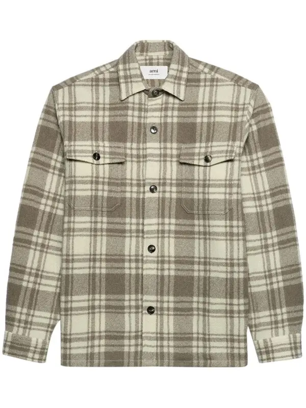Ami Maxi Checked Overshirt - Neutrals