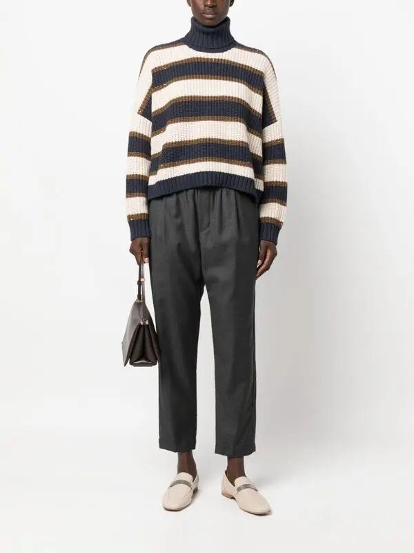 Brunello Cucinelli Striped Roll-neck Waffle-knit Jumper