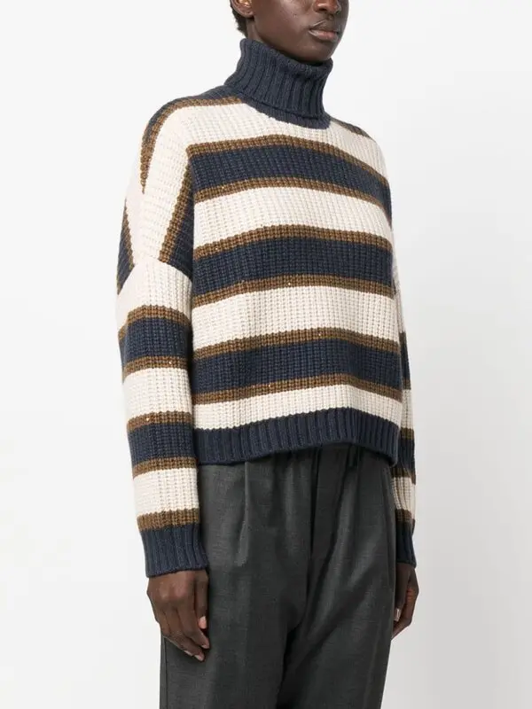 Brunello Cucinelli Striped Roll-neck Waffle-knit Jumper