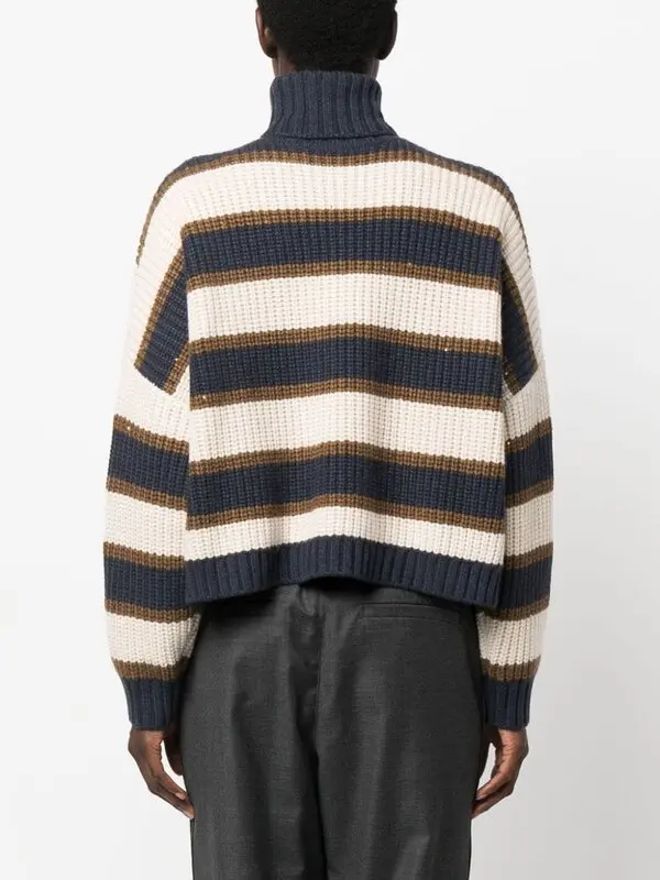 Brunello Cucinelli Striped Roll-neck Waffle-knit Jumper