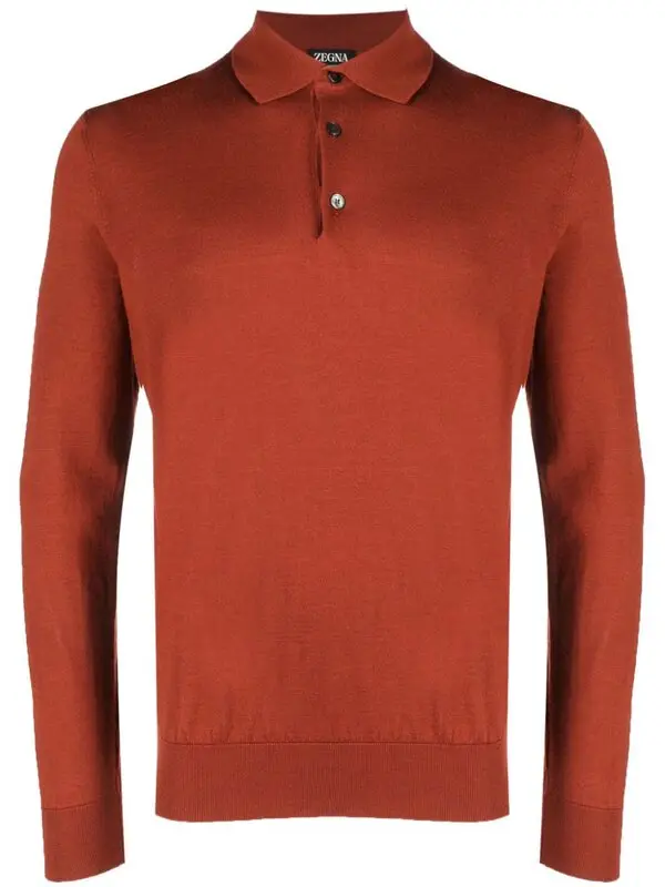 Zegna Long-sleeved Knit Polo Shirt - Orange