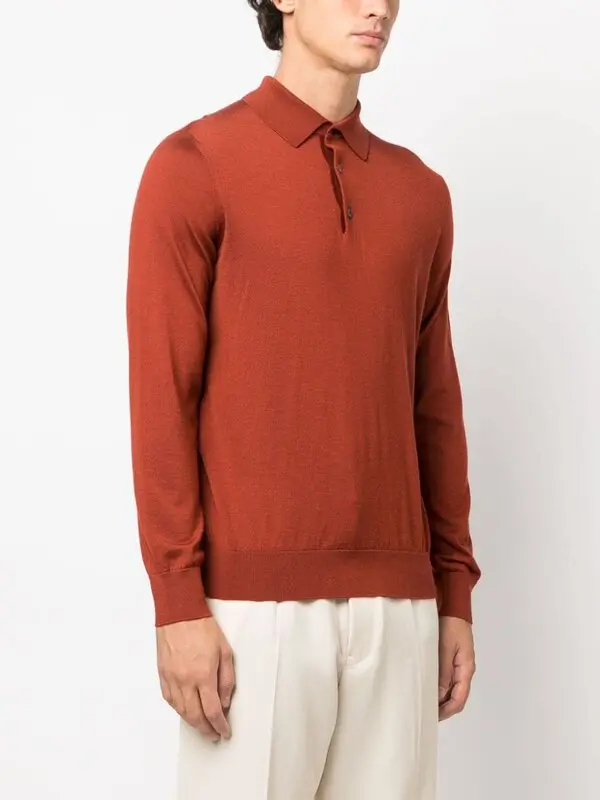 Zegna Long-sleeved Knit Polo Shirt - Orange
