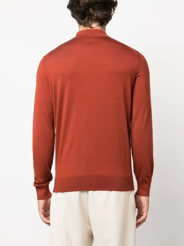 Zegna Long-sleeved Knit Polo Shirt - Orange