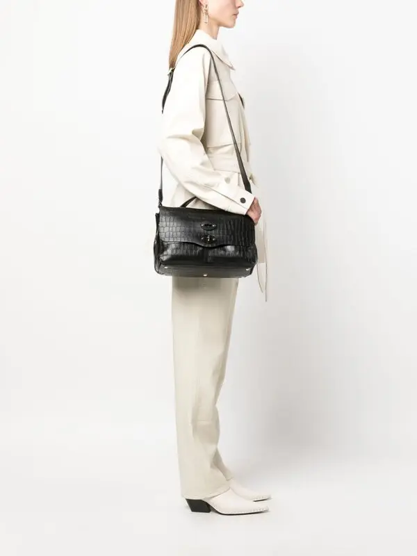 ZANELLATO Postina Crocodile-embossed Leather Bag