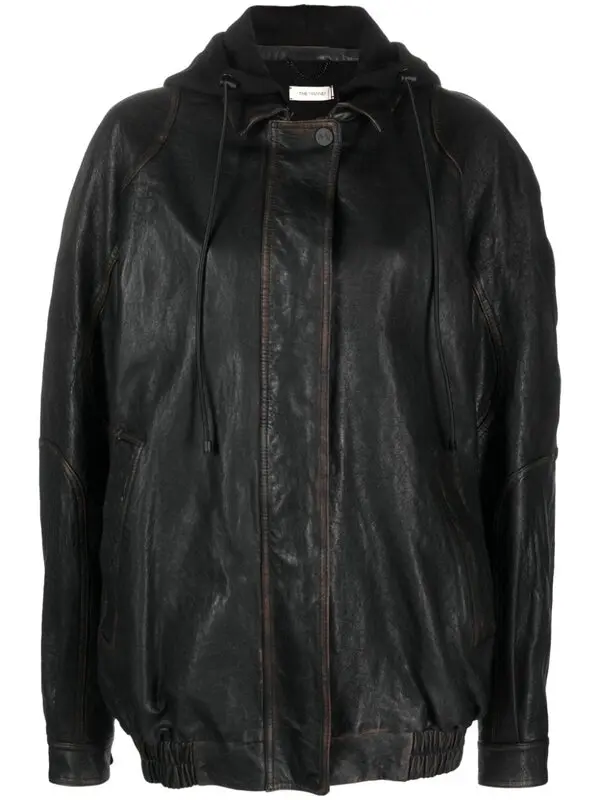 THE MANNEI Batumi Leather Jacket With Drawstring Hood