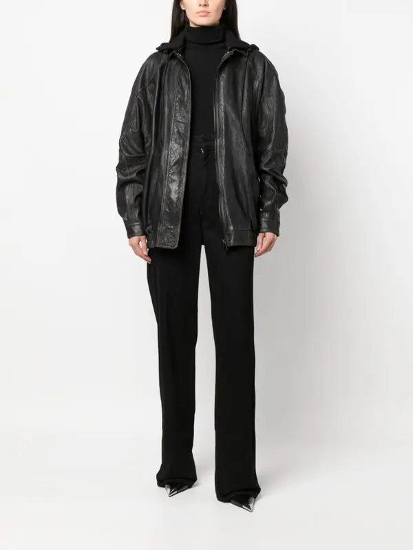 THE MANNEI Batumi Leather Jacket With Drawstring Hood