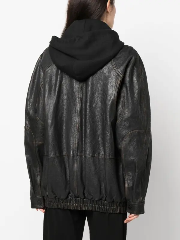 THE MANNEI Batumi Leather Jacket With Drawstring Hood