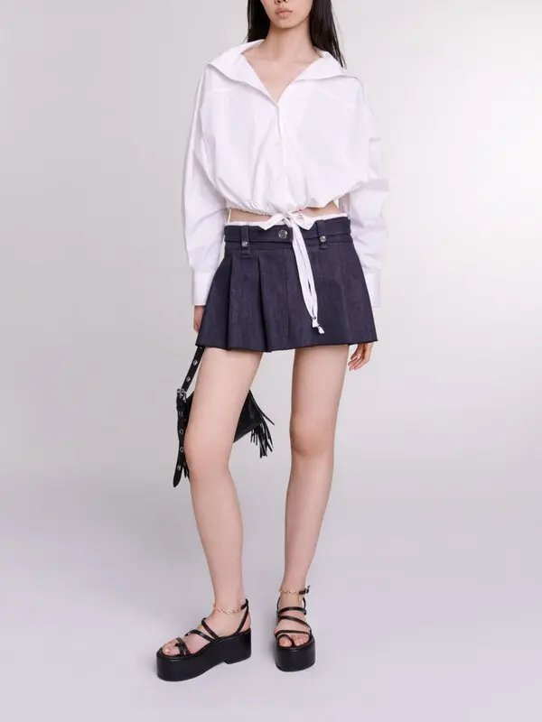 Maje Pleated Denim Mini Skirt - Black