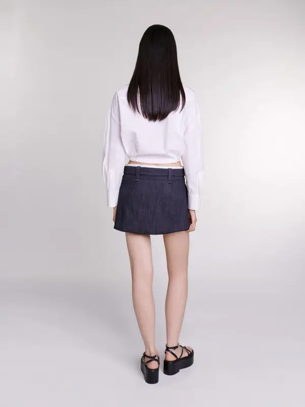 Maje Pleated Denim Mini Skirt