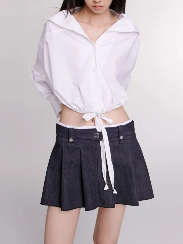 Maje Pleated Denim Mini Skirt