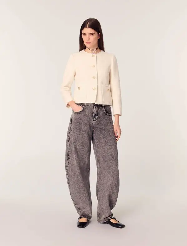Maje Cotton Tweed-effect Jacket With Belt