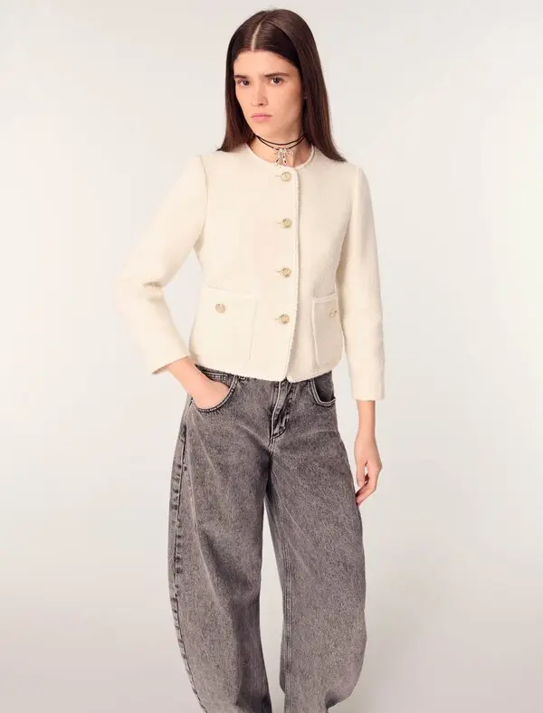 Maje Cotton Tweed-effect Jacket With Belt
