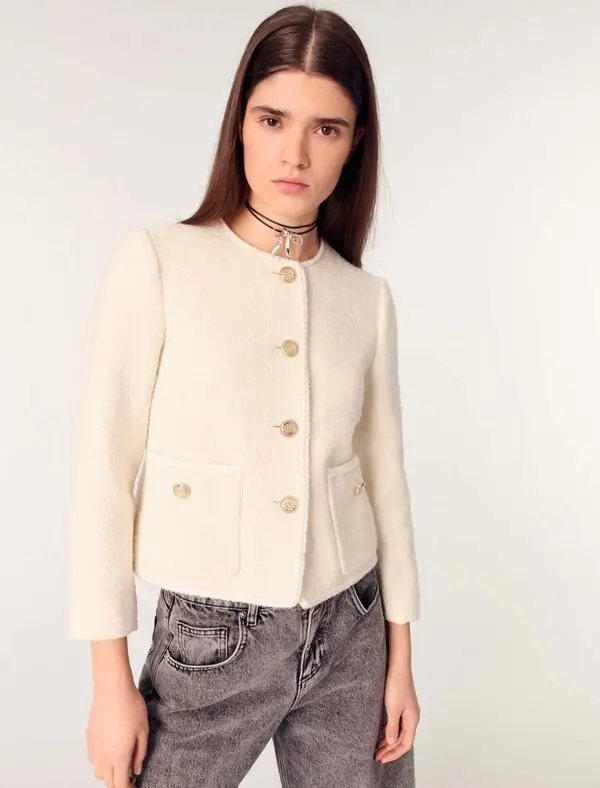 Maje Cotton Tweed-effect Jacket With Belt