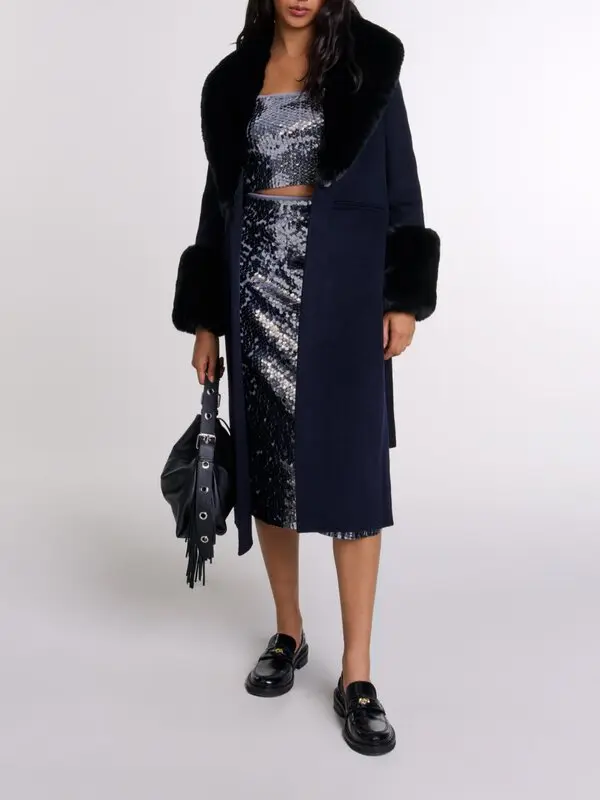 Maje Wool Double-faced Faux Fur Coat
