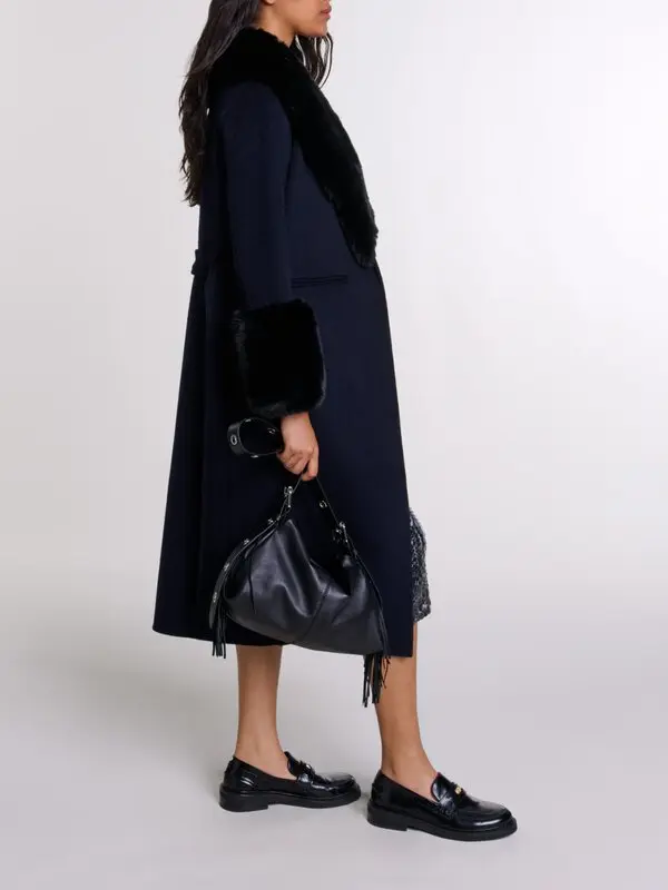 Maje Wool Double-faced Faux Fur Coat