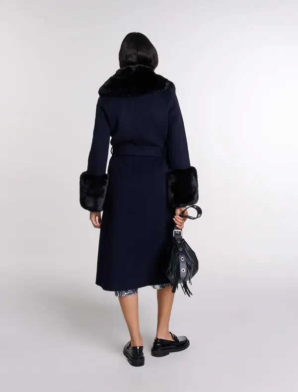 Maje Wool Double-faced Faux Fur Coat