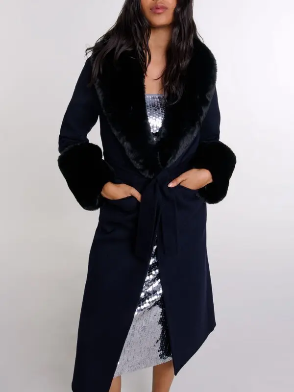 Maje Wool Double-faced Faux Fur Coat