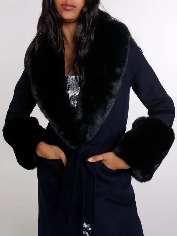 Maje Wool Double-faced Faux Fur Coat