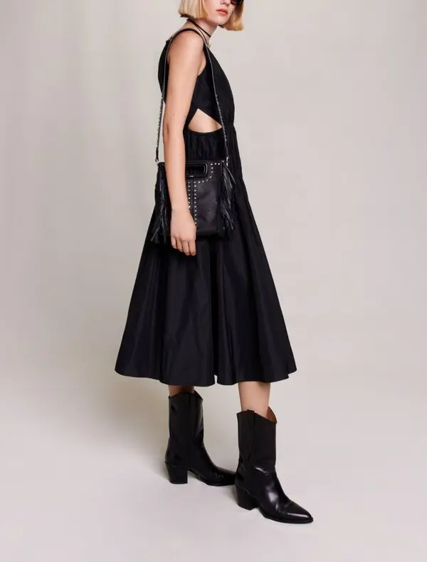 Maje Taffeta Dress With Cut-out Waist And Braided Straps