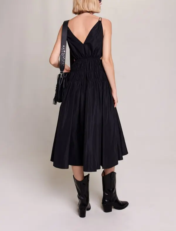 Maje Taffeta Dress With Cut-out Waist And Braided Straps