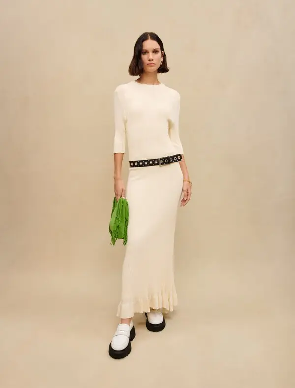 Maje Long Knit Dress In Ecru - 50% Off | Editorialist
