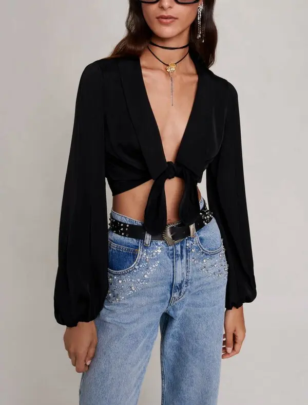 Maje Satin Tie-front Shirt