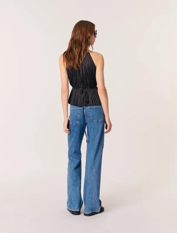 Maje Pleated Satin Halter Top - Black