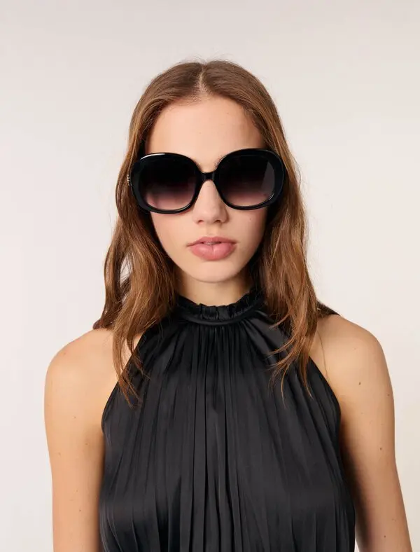 Maje Pleated Satin Halter Top - Black