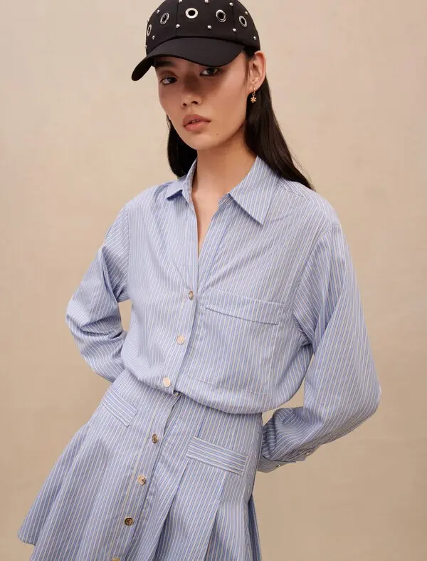 Maje Striped Shirt Dress In Light Blue - 50% Off