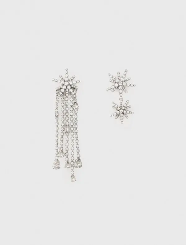 Maje Star Rhinestone Asymmetric Earrings - Cristal