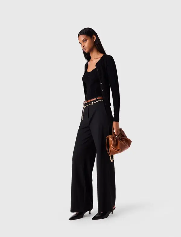 Maje Flared Polyester Trousers - Black