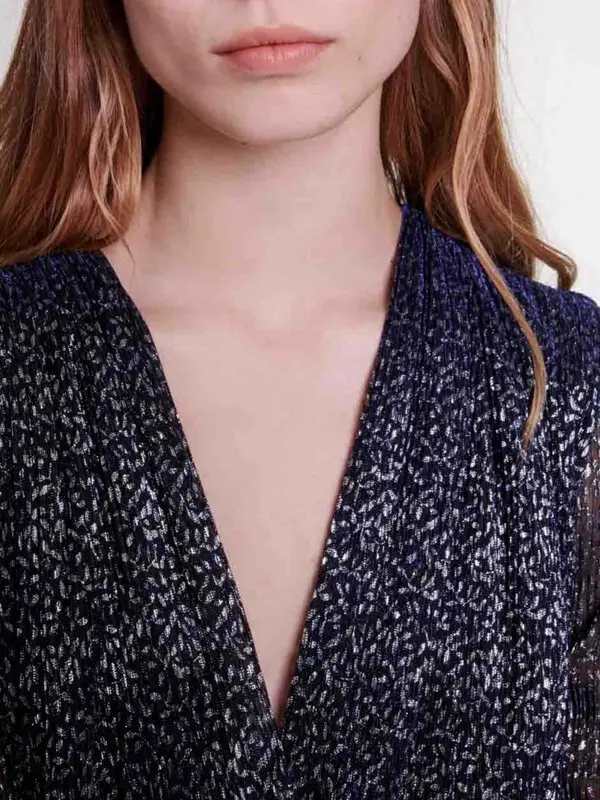 Maje Draped Lurex Dress - Navy