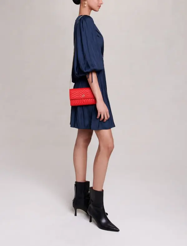 Maje Short Satin Dress With Pleated Skirt And Cut-out Details