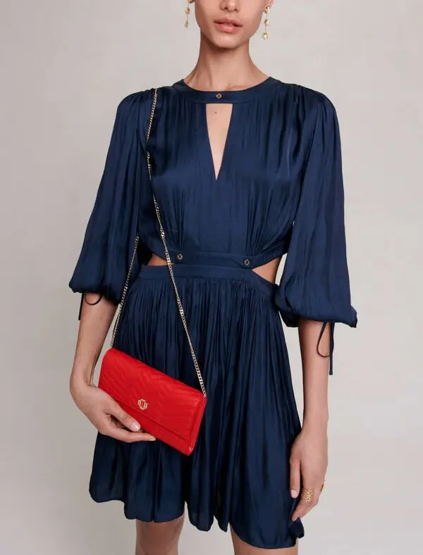 Maje Short Satin Dress With Pleated Skirt And Cut-out Details