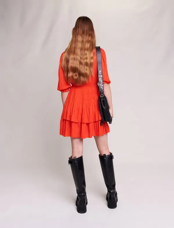 Maje Short Satin Smocked Dress