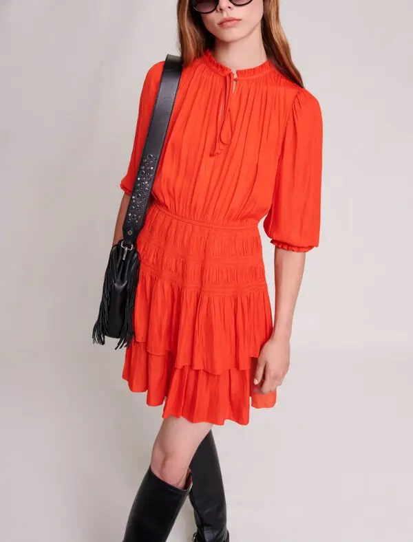 Maje Short Satin Smocked Dress