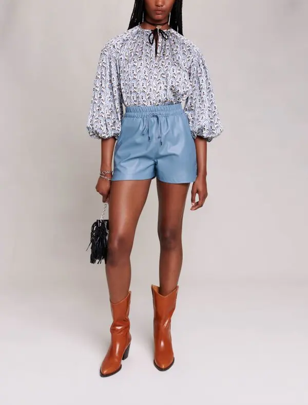 Maje Leather-look Shorts - Blue
