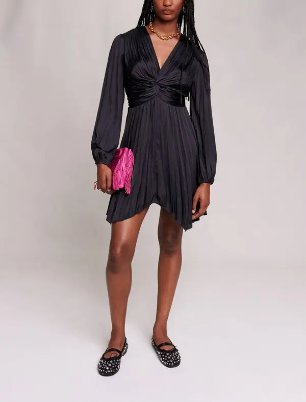 Maje Short Satin Draped Dress