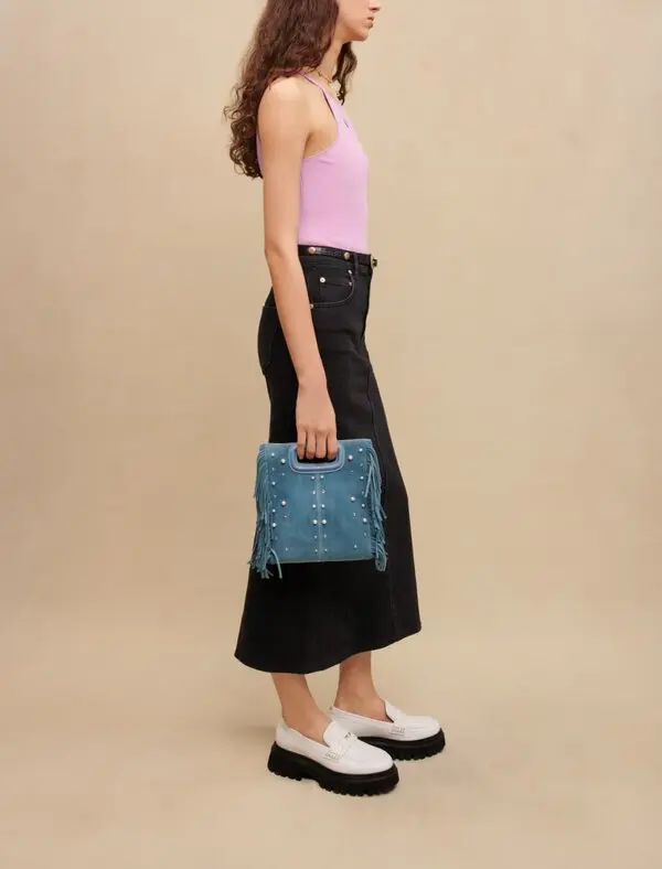 Maje High-waist Denim Maxi Skirt With Back Slit