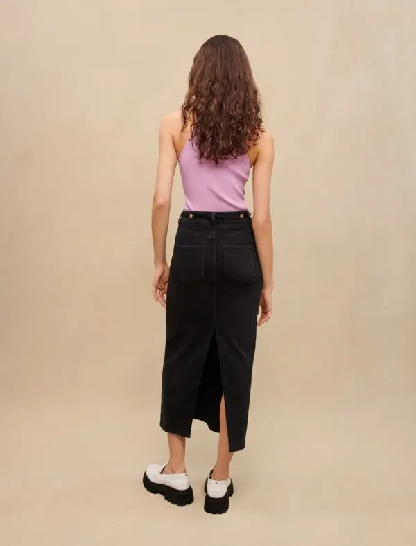 Maje High-waist Denim Maxi Skirt With Back Slit