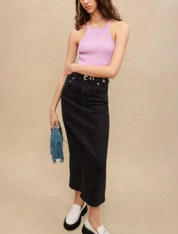 Maje High-waist Denim Maxi Skirt With Back Slit