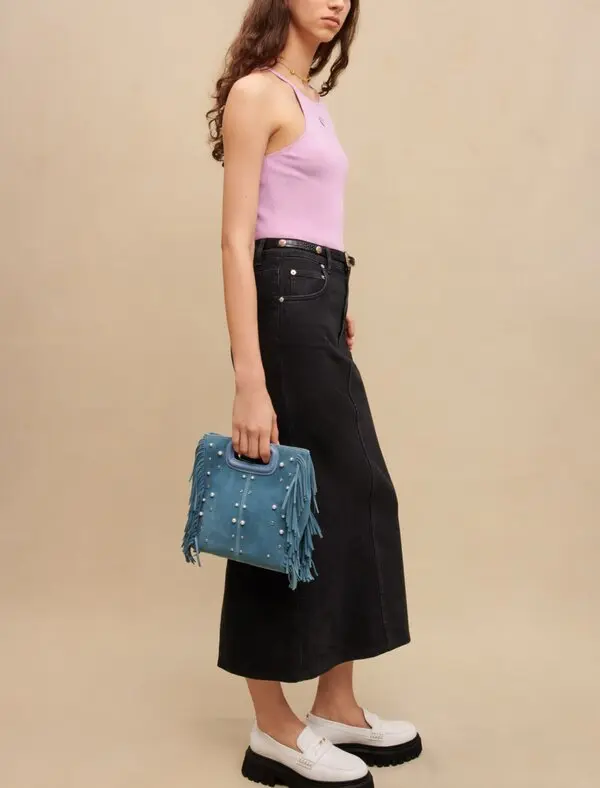 Maje High-waist Denim Maxi Skirt With Back Slit