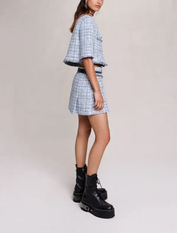 Maje Short Pleated Skirt With Metallic Fibres