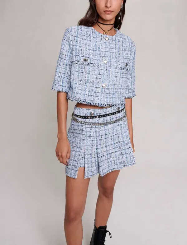 Maje Short Pleated Skirt With Metallic Fibres