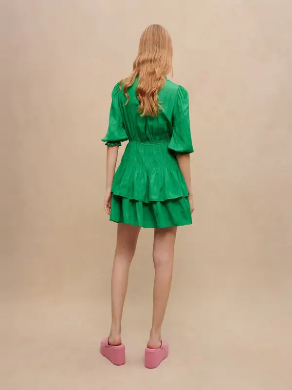 Maje Ruffled Mini Dress In Emerald Green - 60% Off | Editorialist